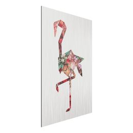 Bilderwelten Alu Dibond Outdoor Bild Blumen rosa Tropisch wetterfest - Origami Flamingo - V&ouml;gel Wohnzimmer Schlafzimmer
