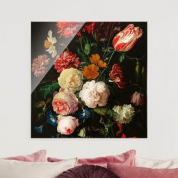 Bilderwelten Glasbild Blumen Vintage bunt Glas Wandbild - Jan Davidsz de Heem - Stillleben mit Blumen in einer Glasvase - Retro Wohnzimmer Schlafzimmer