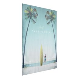 Bilderwelten Alu Dibond Outdoor Bild Strand t&uuml;rkis Vintage wetterfest - Reiseposter - California - Palme Wohnzimmer Schlafzimmer