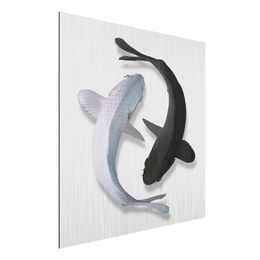 Bilderwelten Alu Dibond Outdoor Bild Tiere schwarz weiss Digital Art wetterfest - Fische Ying & Yang - Fische Wohnzimmer Schlafzimmer