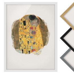 Bilderwelten Bild mit Rahmen - Hochformat Wasserfarben - Gustav Klimt - Der Kuss