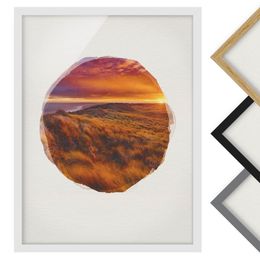 Bilderwelten Bild mit Rahmen - Hochformat Wasserfarben - Sonnenaufgang am Strand auf Sylt