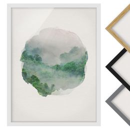 Bilderwelten Bild mit Rahmen - Hochformat Wasserfarben - Dschungel im Nebel