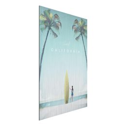 Bilderwelten Alu Dibond Outdoor Bild Strand t&uuml;rkis Vintage wetterfest - Reiseposter - California - Palme Wohnzimmer Schlafzimmer