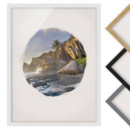 Bilderwelten Bild mit Rahmen - Hochformat Wasserfarben - Sonnenuntergang im Inselparadies