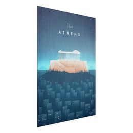 Bilderwelten Alu Dibond Outdoor Bild originell blau Vintage wetterfest - Reiseposter - Athen - Architektur Wohnzimmer Schlafzimmer