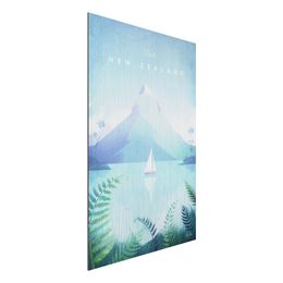 Bilderwelten Alu Dibond Outdoor Bild Natur blau Vintage wetterfest - Reiseposter - Neuseeland - Australien Wohnzimmer Schlafzimmer