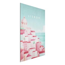 Bilderwelten Alu Dibond Outdoor Bild originell rosa Vintage wetterfest - Reiseposter - Lissabon - Architektur Wohnzimmer Schlafzimmer