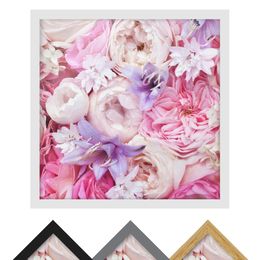 Bilderwelten Bild mit Rahmen Blumen rosa Shabby inkl. Rahmung - Shabby Rosen mit Glockenblumen - Rose Wohnzimmer Schlafzimmer