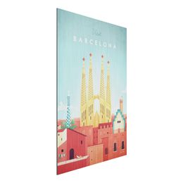 Bilderwelten Alu Dibond Outdoor Bild originell rot Vintage wetterfest - Reiseposter - Barcelona - Architektur Wohnzimmer Schlafzimmer