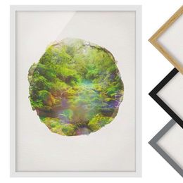 Bilderwelten Bild mit Rahmen Wald beige Motiv Aquarell - Wasserfarben - Bay of Plenty - B&auml;ume Wohnzimmer Schlafzimmer