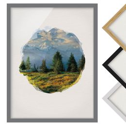Bilderwelten Bild mit Rahmen - Hochformat Wasserfarben - &Eacute;mosson Wallis Schweiz