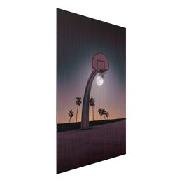 Bilderwelten Alu Dibond Outdoor Bild originell schwarz Fotomontage wetterfest - Basketball mit Mond - Basketball Wohnzimmer Schlafzimmer