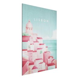 Bilderwelten Alu Dibond Outdoor Bild originell rosa Vintage wetterfest - Reiseposter - Lissabon - Architektur Wohnzimmer Schlafzimmer