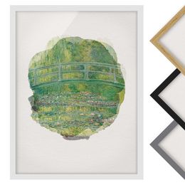 Bilderwelten Bild mit Rahmen Natur beige Tropisch Aquarell - Wasserfarben - Claude Monet - Japanische Br&uuml;cke - Pflanzen Wohnzimmer Schlafzimmer