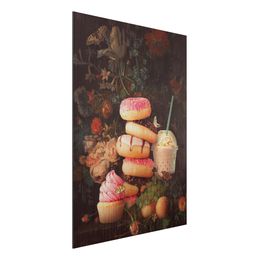Bilderwelten Alu Dibond Outdoor Bild Blumen schwarz Vintage wetterfest - S&uuml;&szlig;es Blumenbouquet - Backen K&uuml;che