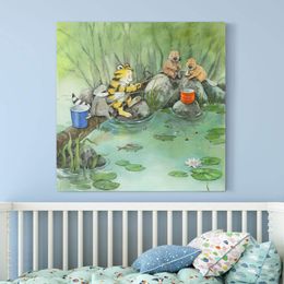 Bilderwelten Leinwandbild - Quadrat Kleiner Tiger - Beim Angeln