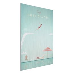 Bilderwelten Alu Dibond Outdoor Bild Strand blau Vintage wetterfest - Reiseposter - C&ocirc;te d ́Azur - Frankreich Wohnzimmer Schlafzimmer