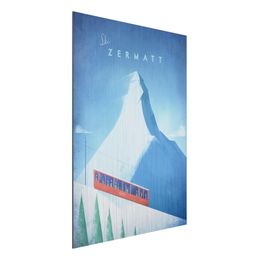 Bilderwelten Alu Dibond Outdoor Bild Natur blau Vintage wetterfest - Reiseposter - Zermatt - Schweiz Wohnzimmer Schlafzimmer