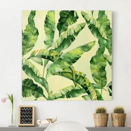 Bilderwelten Leinwandbild - Quadrat Bananenbl&auml;tter Aquarell