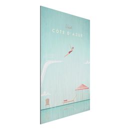 Bilderwelten Alu Dibond Outdoor Bild Strand blau Vintage wetterfest - Reiseposter - C&ocirc;te d ́Azur - Frankreich Wohnzimmer Schlafzimmer