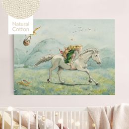 Bilderwelten Leinwandbild - Querformat Lilia die kleine Elbenprinzessin - Auf dem Einhorn