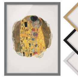 Bilderwelten Bild mit Rahmen - Hochformat Wasserfarben - Gustav Klimt - Der Kuss