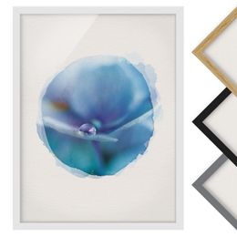 Bilderwelten Bild mit Rahmen Blumen beige Fotomontage Aquarell - Wasserfarben - Wassertropfen Hortensienbl&uuml;te - Deko Wohnzimmer Schlafzimmer