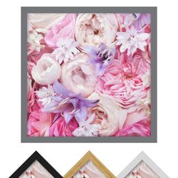 Bilderwelten Bild mit Rahmen - Quadrat Shabby Rosen mit Glockenblumen