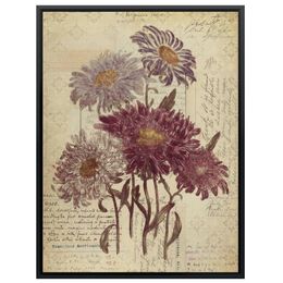 Bilderwelten Leinwandbild - Hochformat Vintage Blumen mit Handschrift