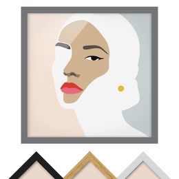 Bilderwelten Bild mit Rahmen - Quadrat Line Art Portrait Frau Pastell Grau