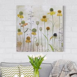 Bilderwelten Leinwandbild - Quadrat Zarte Helenium Bl&uuml;ten