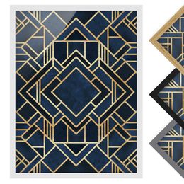 Bilderwelten Bild mit Rahmen originell gold Abstrakt Aquarell - Art Deco Gold - Geometrisch Wohnzimmer Schlafzimmer