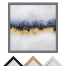 Bilderwelten Bild mit Rahmen - Quadrat Wolkenhimmel mit Gold