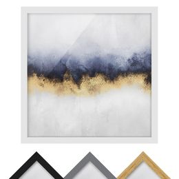 Bilderwelten Bild mit Rahmen - Quadrat Wolkenhimmel mit Gold
