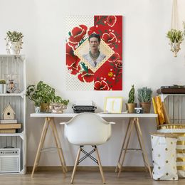 Bilderwelten Leinwandbild originell Pop Art Kunstdruck Leinwanddruck - Frida Kahlo - Mohnbl&uuml;ten - Wandbild XXL Wohnzimmer Schlafzimmer