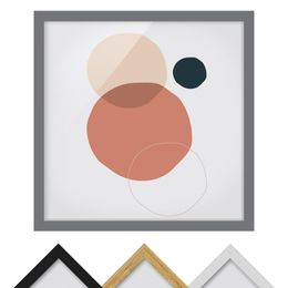 Bilderwelten Bild mit Rahmen - Quadrat Line Art Kreise Pastell