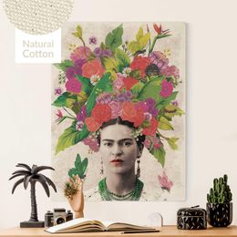 Bilderwelten Leinwandbild - Hochformat Frida Kahlo - Blumenportrait