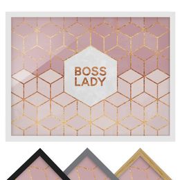 Bilderwelten Bild mit Rahmen - Querformat Boss Lady Sechsecke Rosa