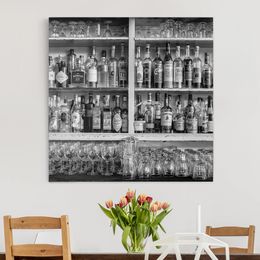 Bilderwelten Leinwandbild - Quadrat Bar Schwarz Wei&szlig;