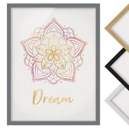 Bilderwelten Bild mit Rahmen - Hochformat Mandala Illustration Dream gold rosa
