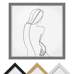 Bilderwelten Bild mit Rahmen - Quadrat Line Art R&uuml;cken Frau Schwarz Wei&szlig;