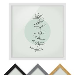 Bilderwelten Bild mit Rahmen originell gr&uuml;n Line Art inkl. Rahmung - Zweig Geometrie Kreis Line Art - Pflanzen Wohnzimmer Schlafzimmer