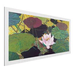 Bilderwelten Alu Dibond Outdoor Bild Blumen bunt Tropisch wetterfest - Seerose mit Bl&auml;ttern - Deko Wohnzimmer Schlafzimmer