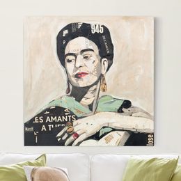 Bilderwelten Leinwandbild originell Pop Art Kunstdruck beige - Frida Kahlo - Collage No.4 - Wandbild XXL Wohnzimmer Schlafzimmer