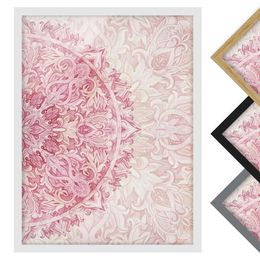 Bilderwelten Bild mit Rahmen - Hochformat Mandala Aquarell Ornament Halbkreis pink beige