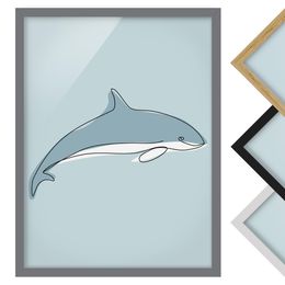 Bilderwelten Bild mit Rahmen - Hochformat Delfin Line Art