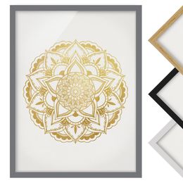 Bilderwelten Bild mit Rahmen - Hochformat Mandala Illustration Ornament wei&szlig; gold