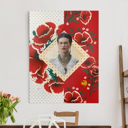 Bilderwelten Leinwandbild originell Pop Art Kunstdruck Leinwanddruck - Frida Kahlo - Mohnbl&uuml;ten - Wandbild XXL Wohnzimmer Schlafzimmer