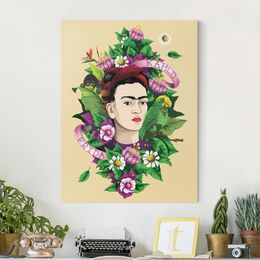 Bilderwelten Leinwandbild originell Pop Art Kunstdruck weiss - Frida Kahlo - Frida, &Auml;ffchen und Papagei - Wandbild XXL Wohnzimmer Schlafzimmer